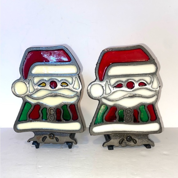 Vintage | Holiday | Vintage Set Two Tiffanystyle Santa Stainedglass ...